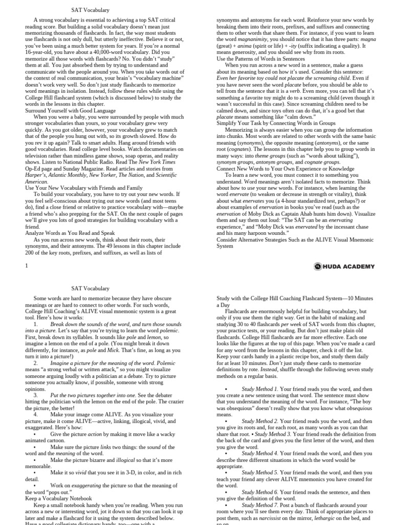 Sat Vocabulary | PDF | Vocabulary | Flashcard