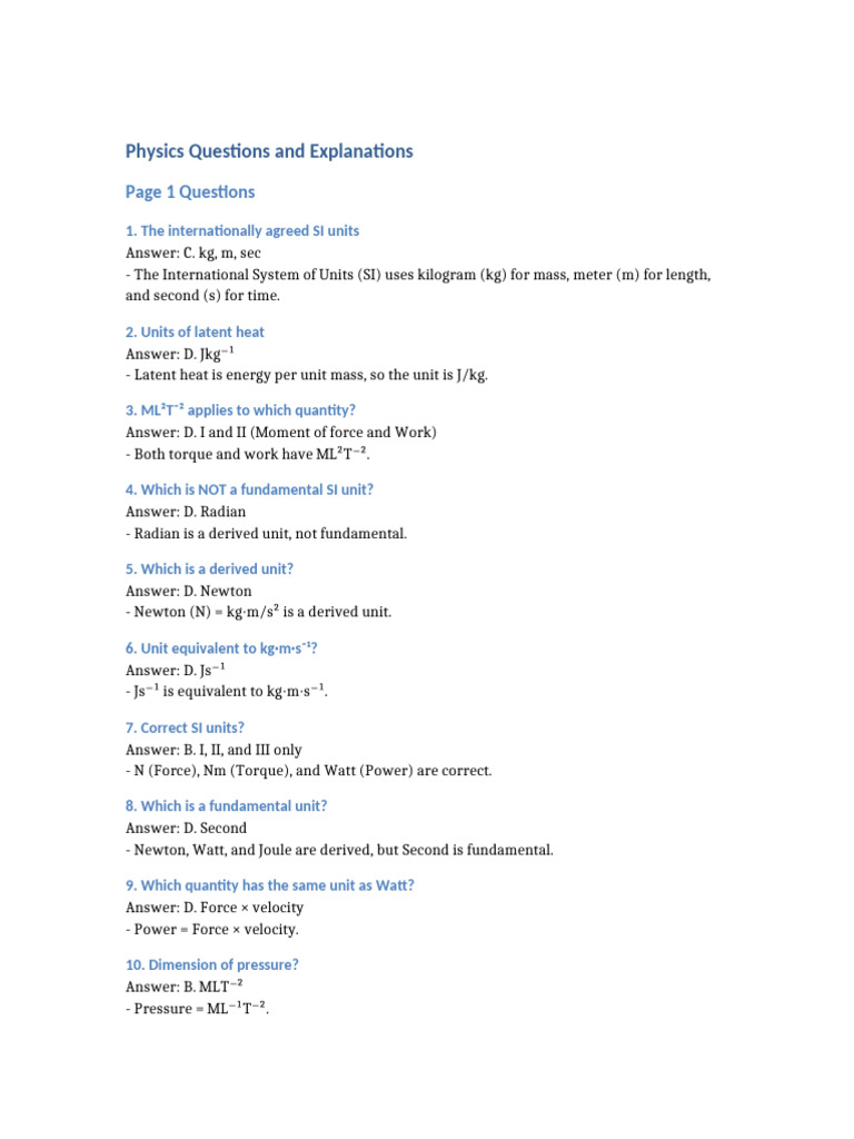 Physics Questions and Explanations | PDF