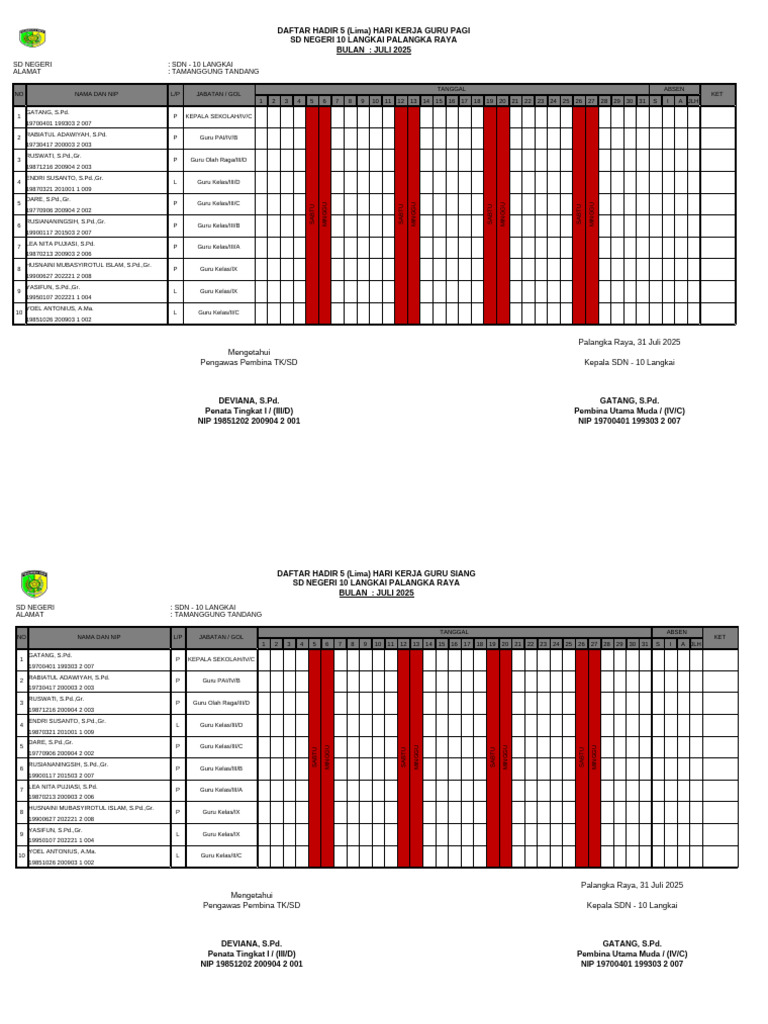 Absen Juli 2025 | PDF
