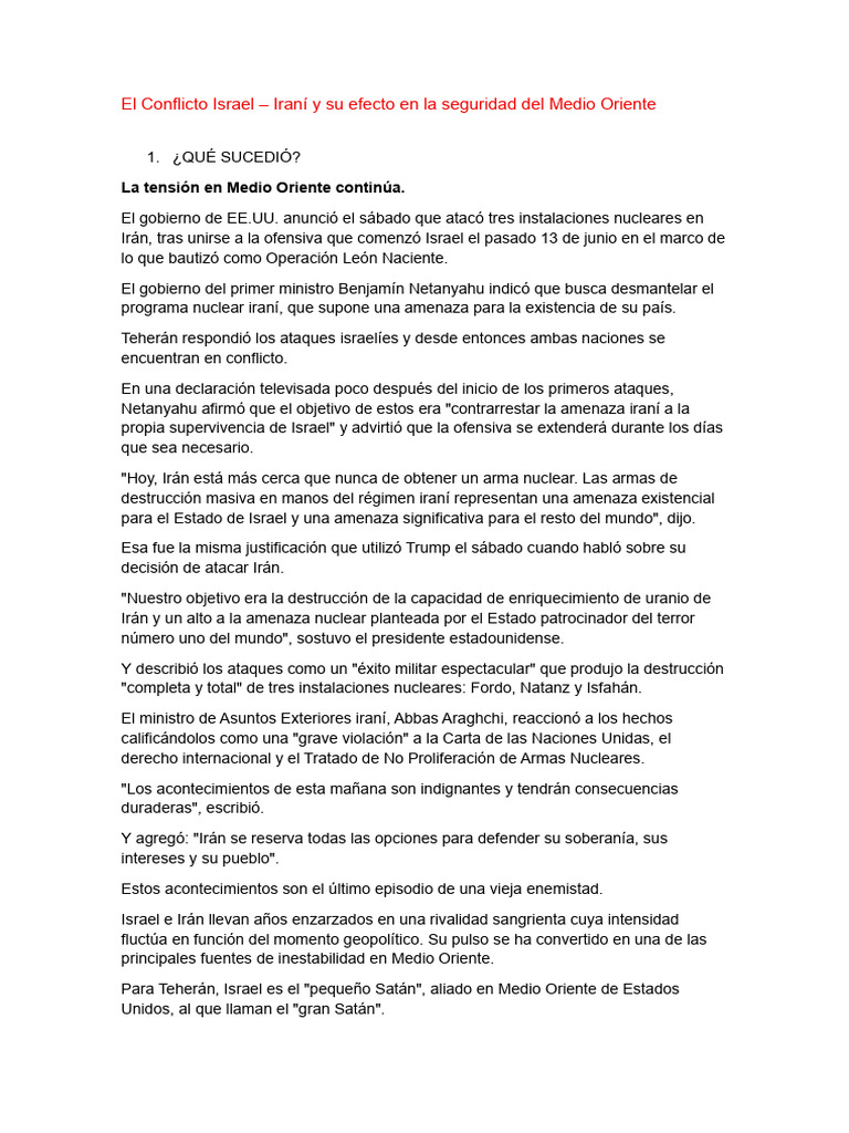 El Conflicto Israel | PDF | Programa nuclear de Irán | Plan de acción ...
