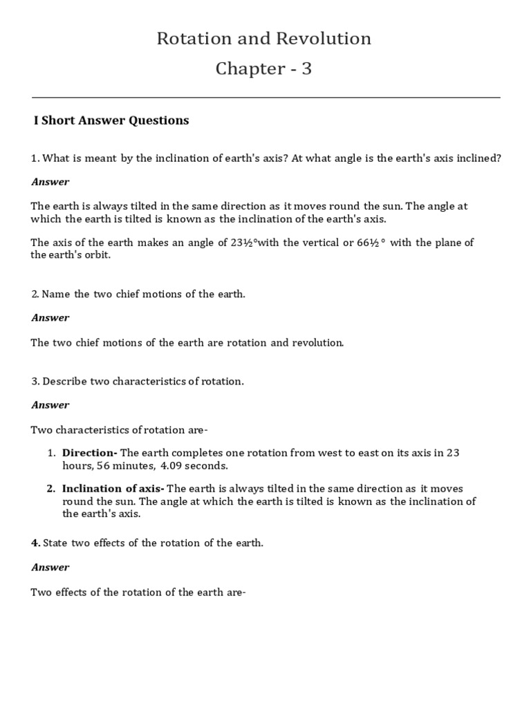 Notes Geography - Rotation and Revolution - IX | PDF | Equator ...