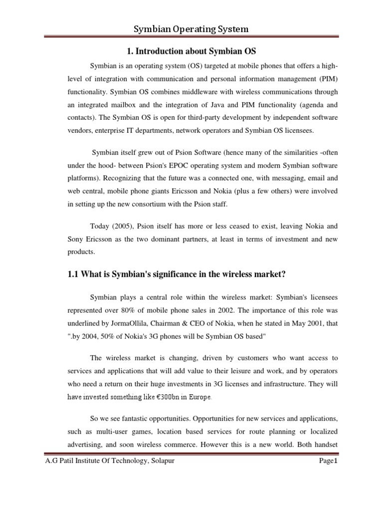 Symbian Operating System: 1. Introduction About Symbian OS | PDF | Operating System | Mobile Phones
