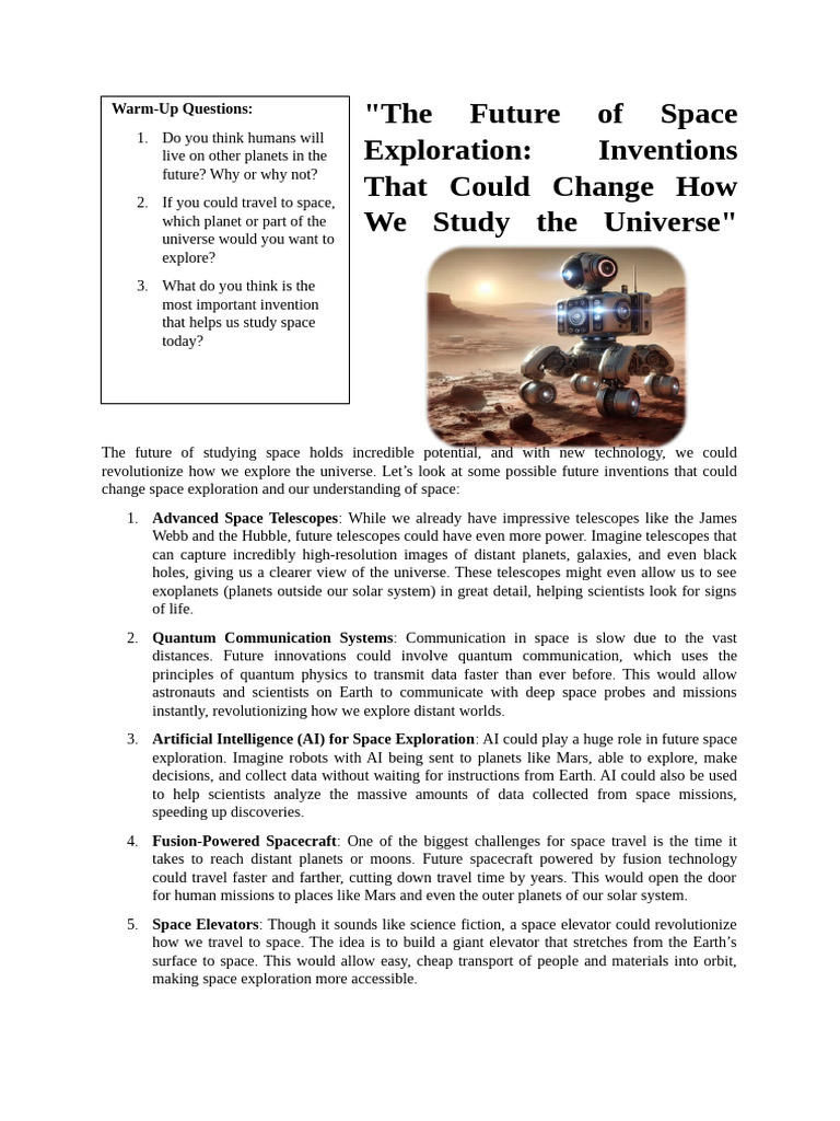 The Future of Space Exploration - 159735 | PDF | Outer Space | Space ...