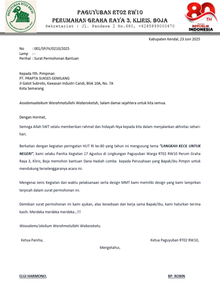 Surat Pengajuan Bantuan 17an - PSG | PDF