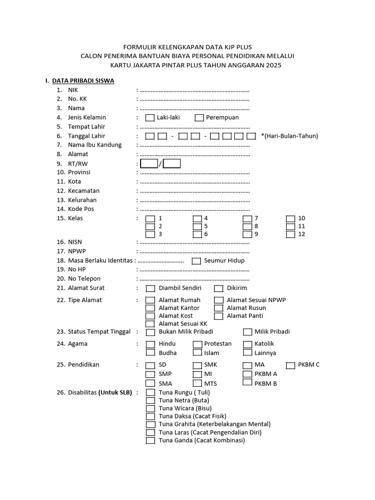 Formulir Pendaftaran KJP Sds Muh. 23 | PDF