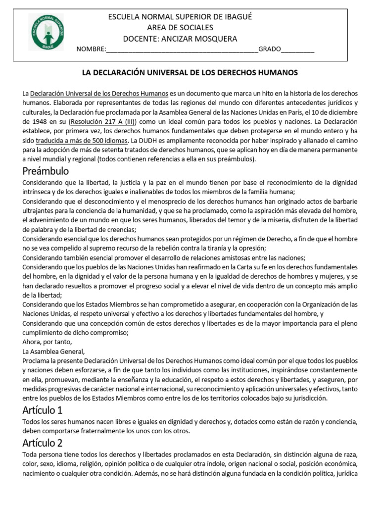 La Declaración Universal de Derechos Humanos | PDF | Derechos humanos ...