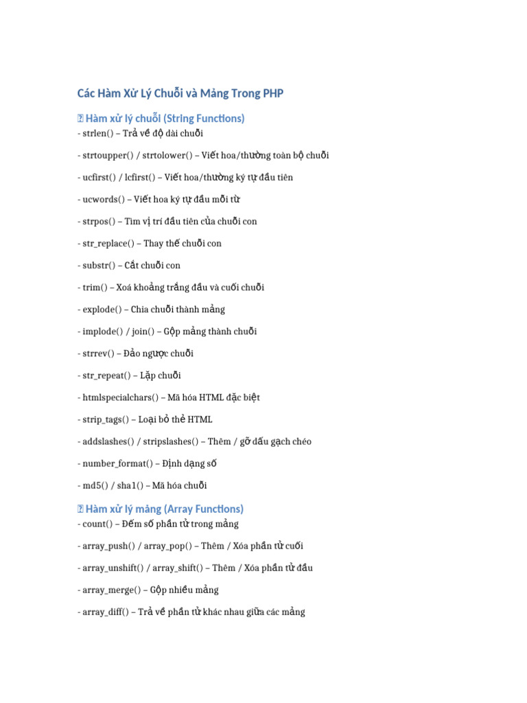 PHP Ham Xu Ly Chuoi Mang | PDF