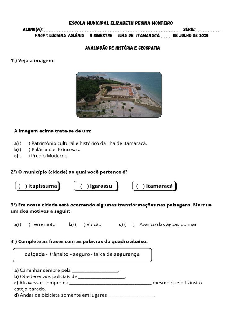 Avaliação de Geografia e História - Luciana | PDF