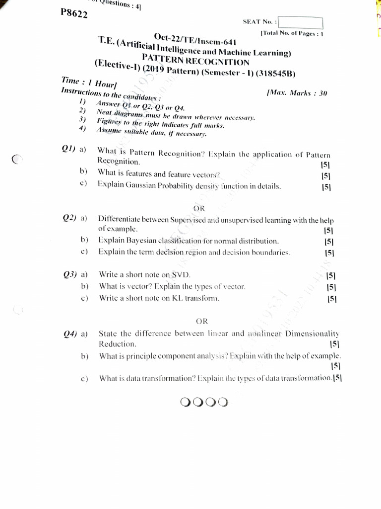 INSEM Question Ppaer-2022 | PDF | Machine Learning | Pattern Recognition
