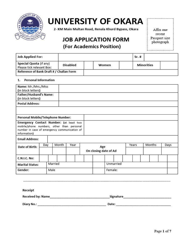 Job Application Form for Academics | PDF