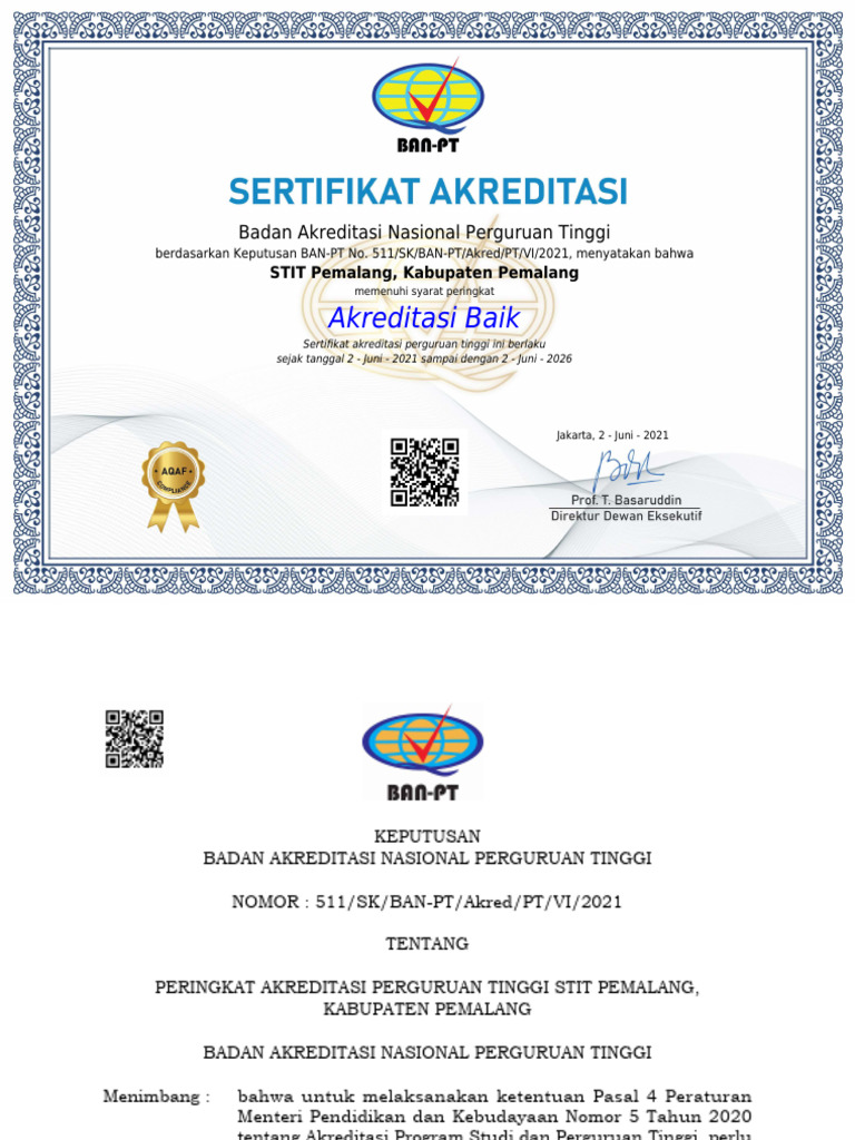 Akreditasi STIT Pemalang 2021-2026 | PDF