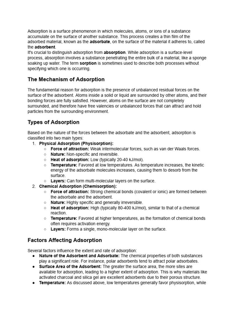 Explain About Adsorption | PDF | Adsorption | Physical Chemistry