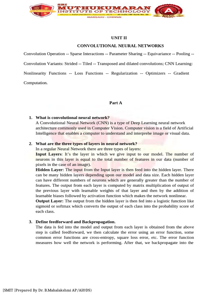 Deep Learning - AD3501 - Important Question and 2 Marks With Answers ...