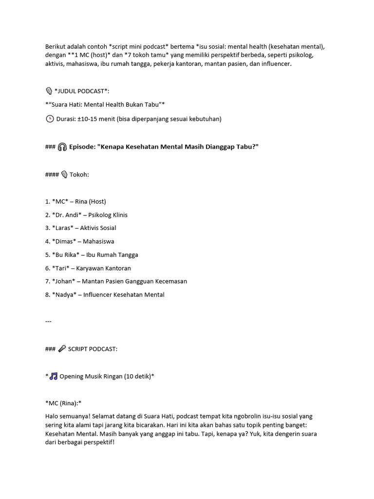 Contoh Script Mini Podcast | PDF