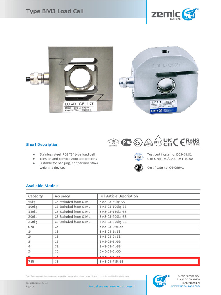Weegcel-Zemic-BM3-C3-7.5t-6B | PDF | Electrical Engineering | Electricity