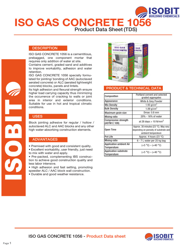 ISO GAS CONCRETE 1056 Datasheet | PDF | Concrete | Cement