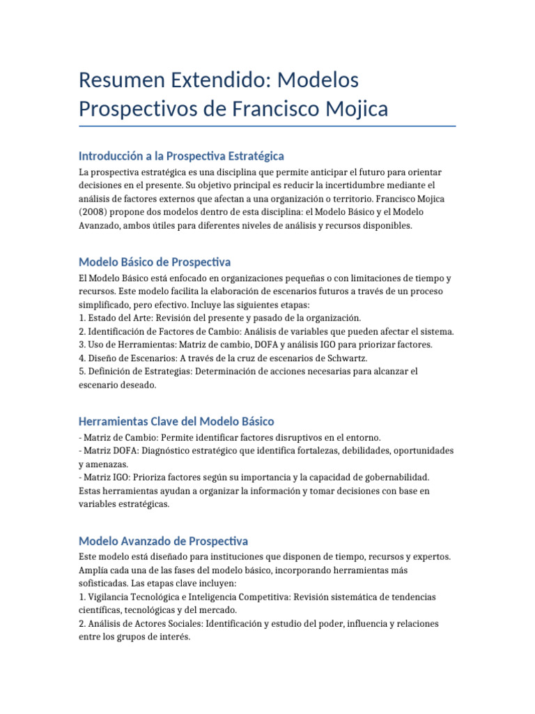 Resumen_Extendido_Modelos_Prospectivos_Mojica (1) | PDF | Análisis FODA