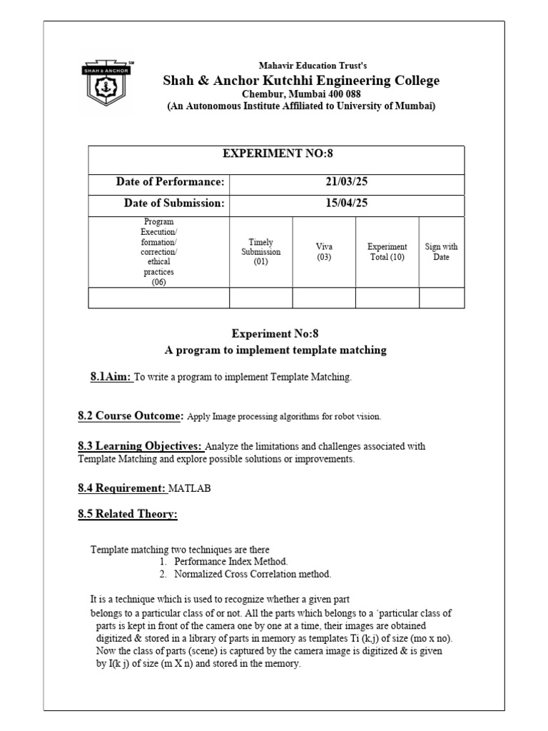 Robotics EXPT 8 | PDF | Multidimensional Signal Processing | Computer Vision