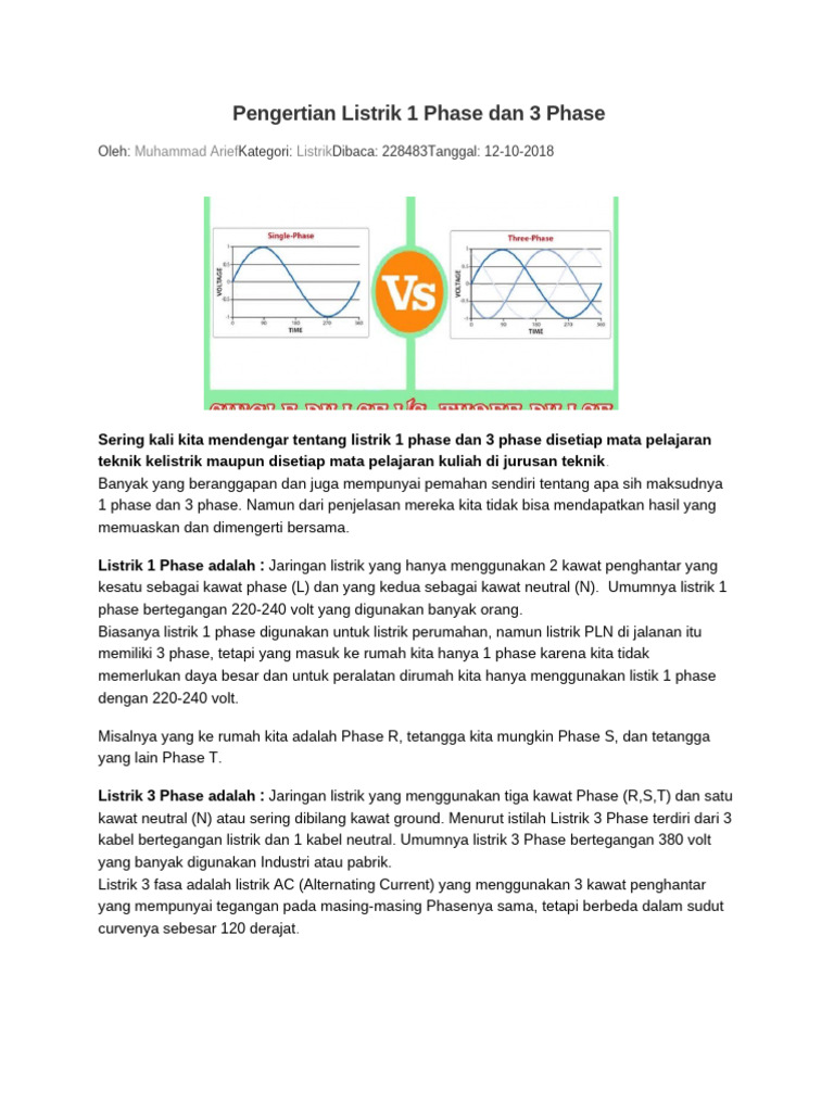Pengertian Listrik 1 Phase Dan 3 Phase | PDF
