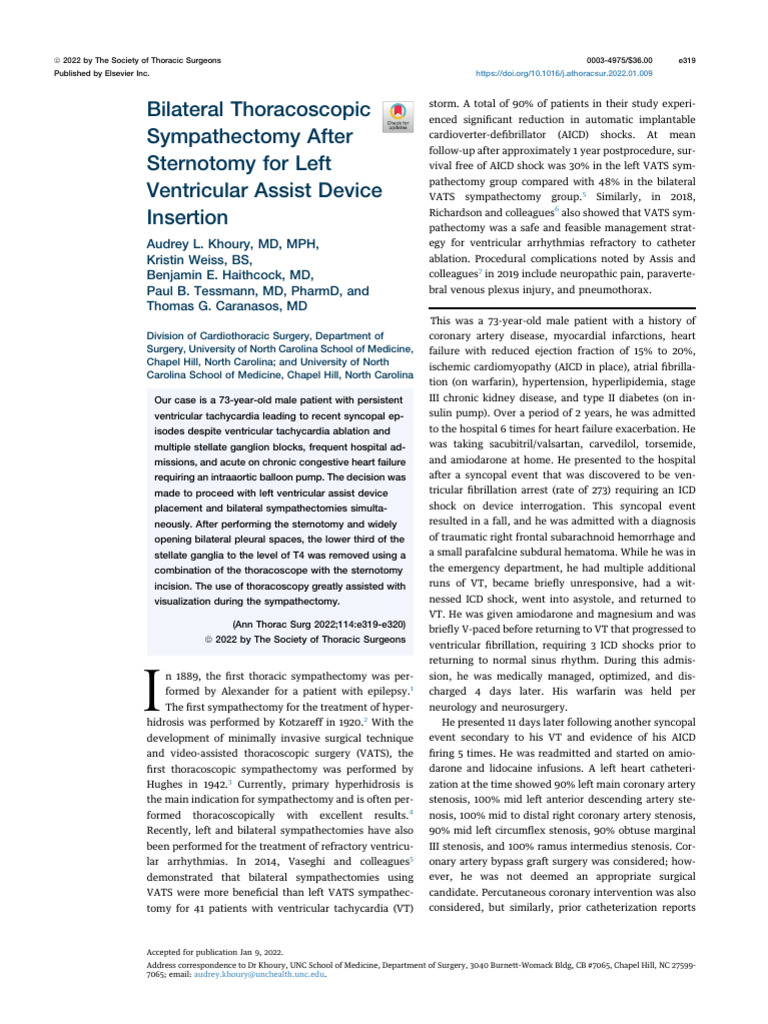 Bilateral Sympathectomy for VT Treatment | PDF | Heart | Cardiovascular ...