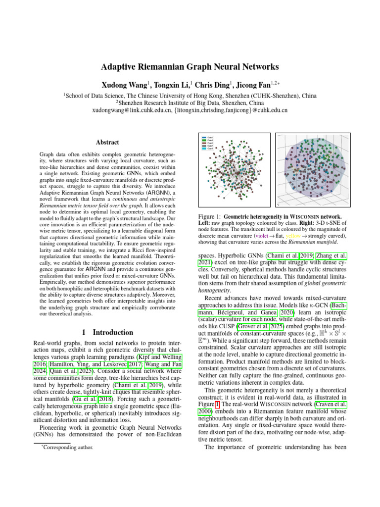 Adaptive Riemannian Graph Neural Networks: Xudong Wang, Tongxin Li ...