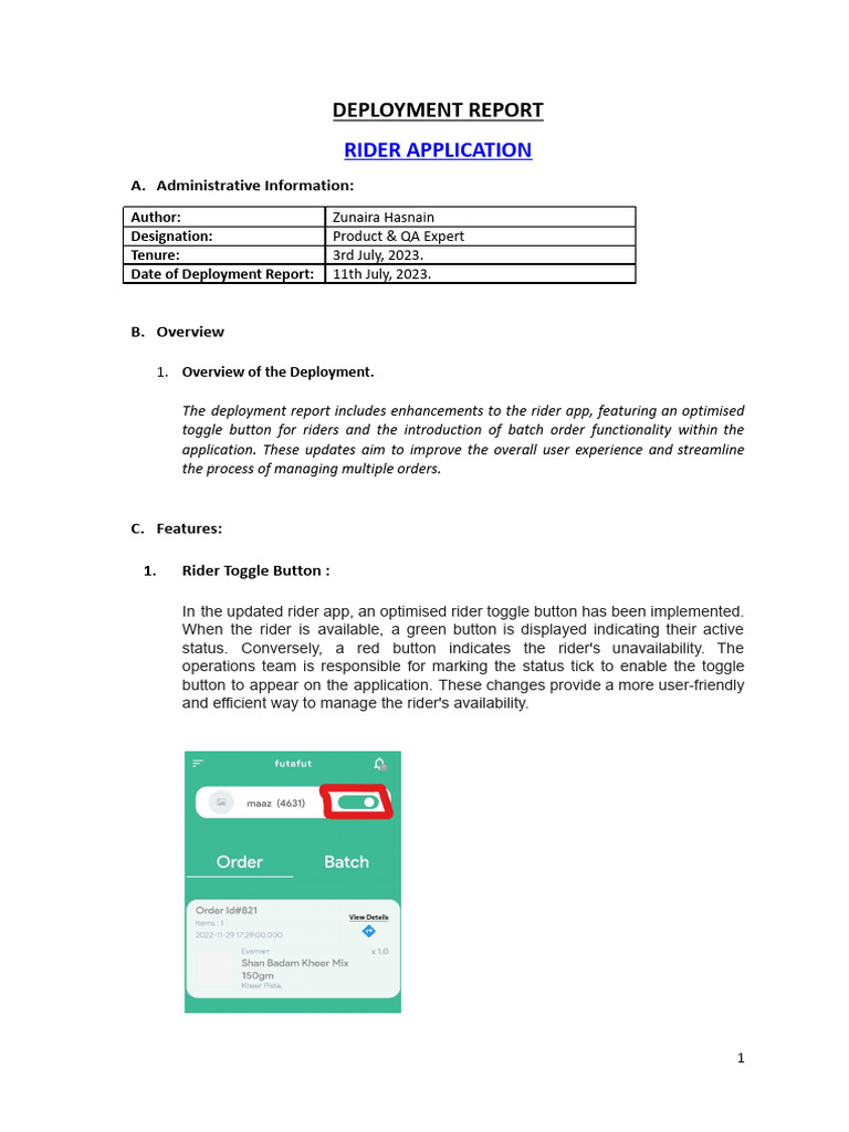 Rider App Deployment Enhancements Report | PDF