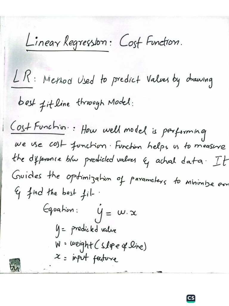 Week 16 Cost Function Linear Regression Pdf