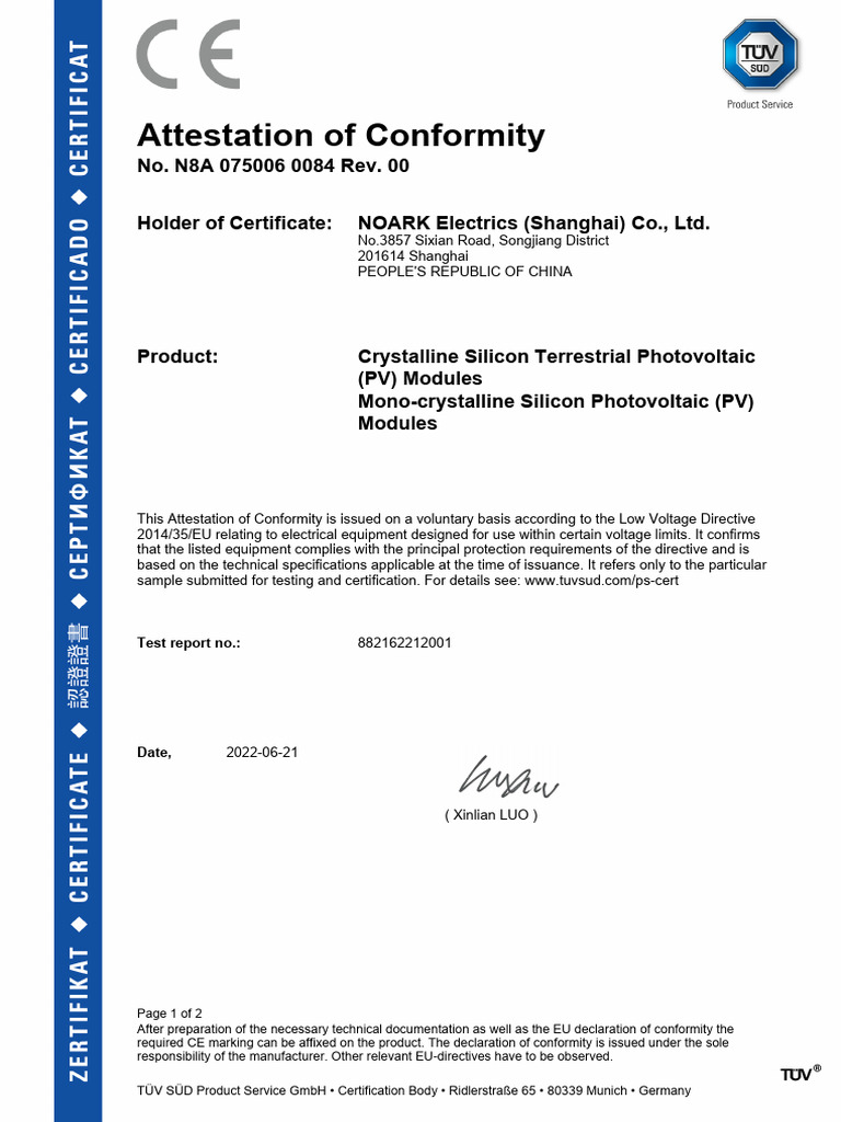 Ce-N8a 075006 0084 Rev.00 | PDF | Photovoltaics | Manufactured Goods