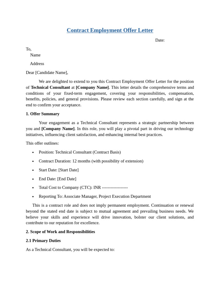 Contract Offer for Technical Consultant | PDF | Non Disclosure ...