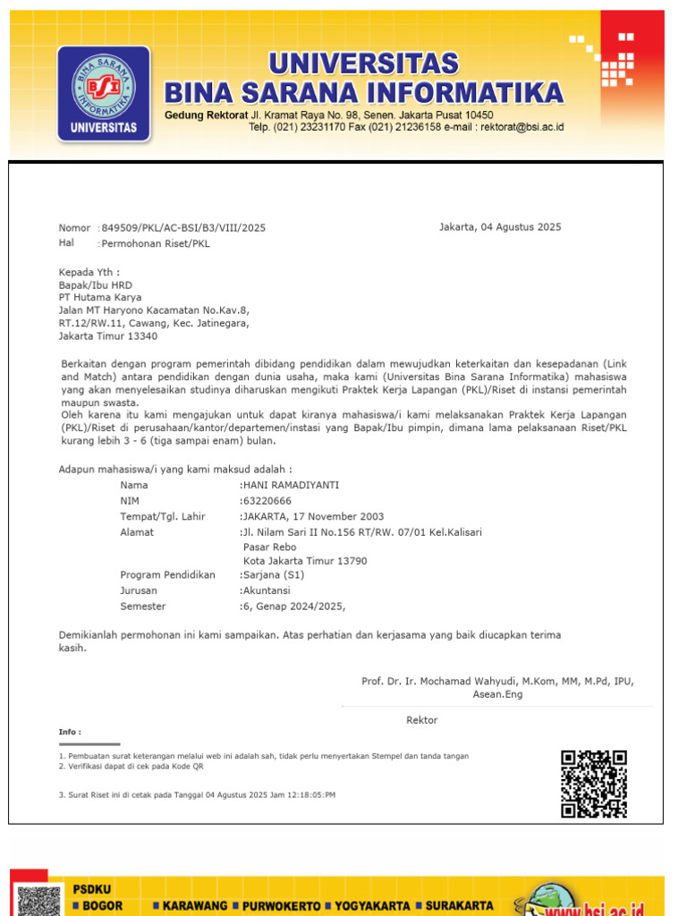 Surat Rekomendasi Kampus | PDF