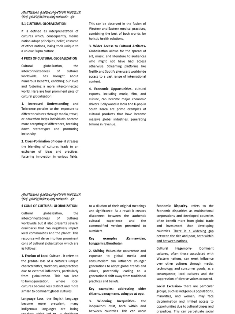 Cultural Globalization Module 1 | PDF | Fashion | Globalization