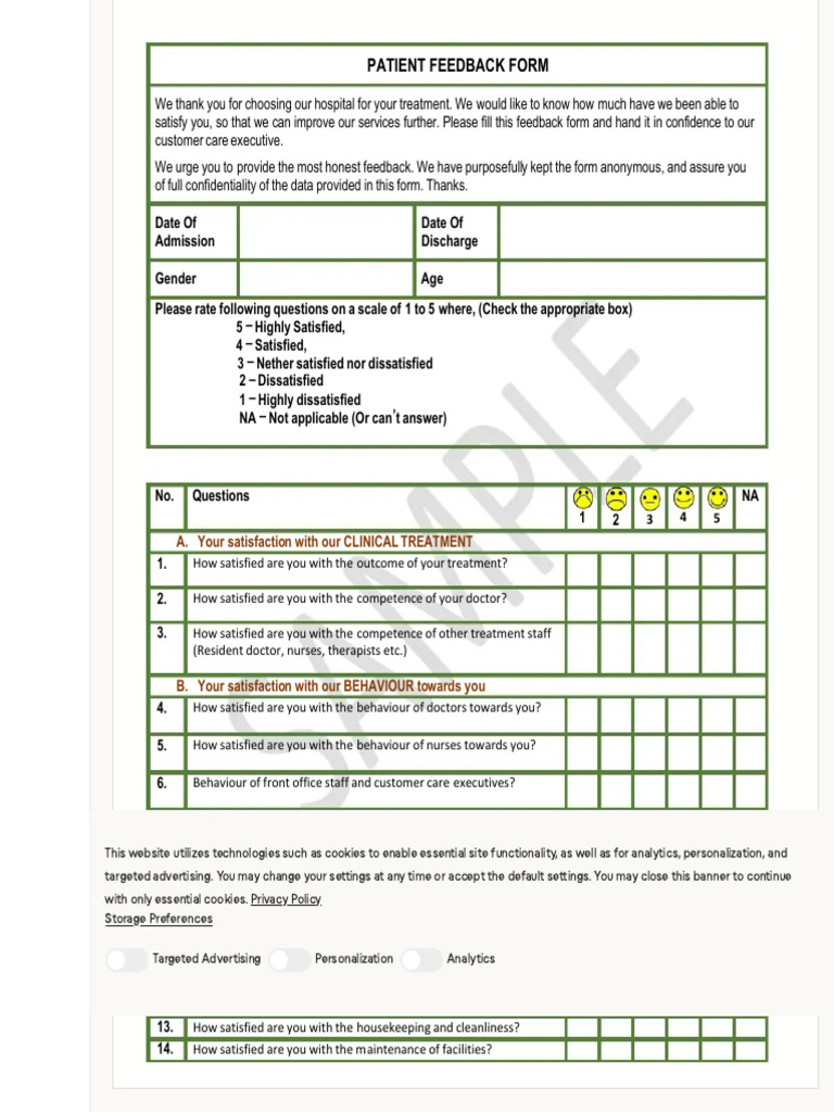 Patient Feedback Form for Hospital Services | PDF | Hospital | Health Care