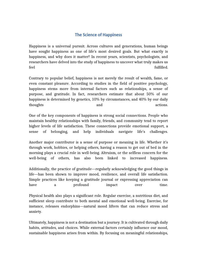 Understanding the Science of Happiness | PDF | Happiness | Well Being