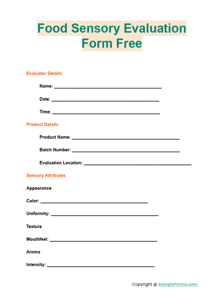 Food Sensory Evaluation Form Free | PDF