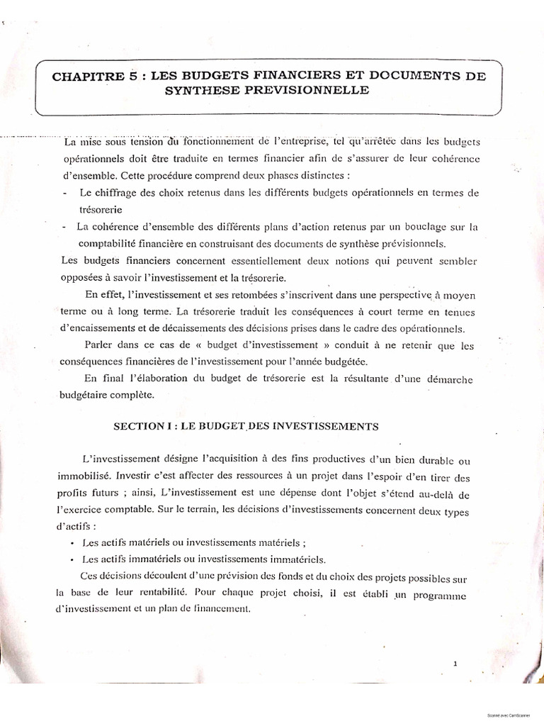 Chapitre 5 Gestion Budgétaire | PDF