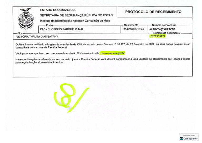 Protocolo de Recebimento | PDF