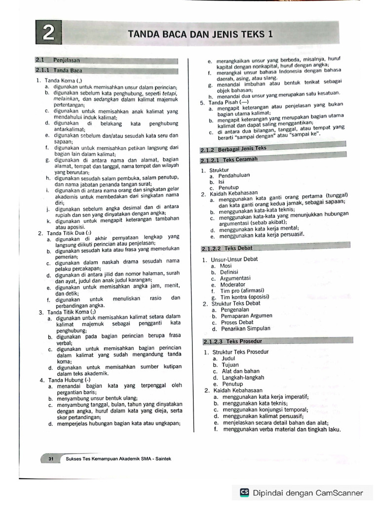 TKA 2 Bhs. Indonesia - Tanda Baca Dan Jenis Teks 1 | PDF