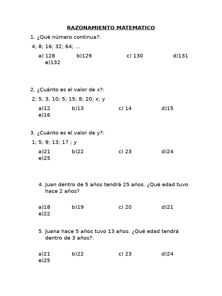 Preguntas de Razonamiento Matematico | PDF