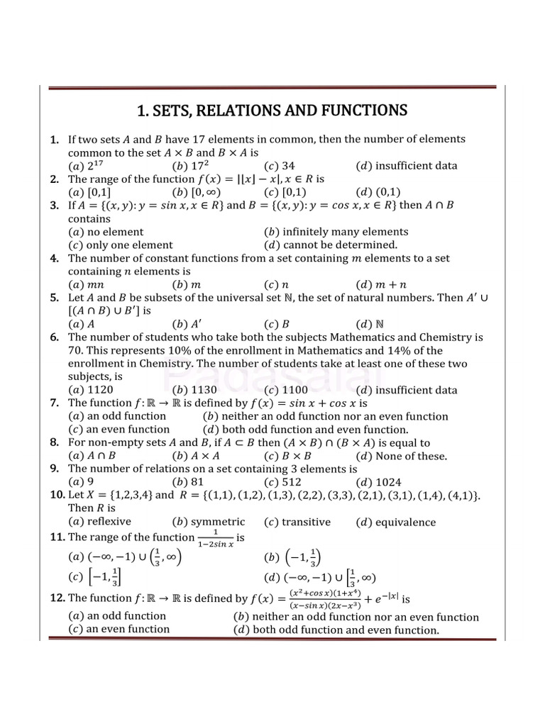 11th Maths EM Book Back 1 Mark Questions English Medium PDF Download | PDF
