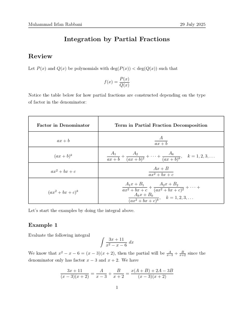 Integration by Partial Fractions | PDF | Numbers | Functions And Mappings