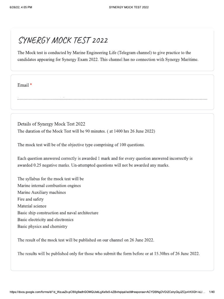 Synergy Mock Test 2022 Answer Key | PDF
