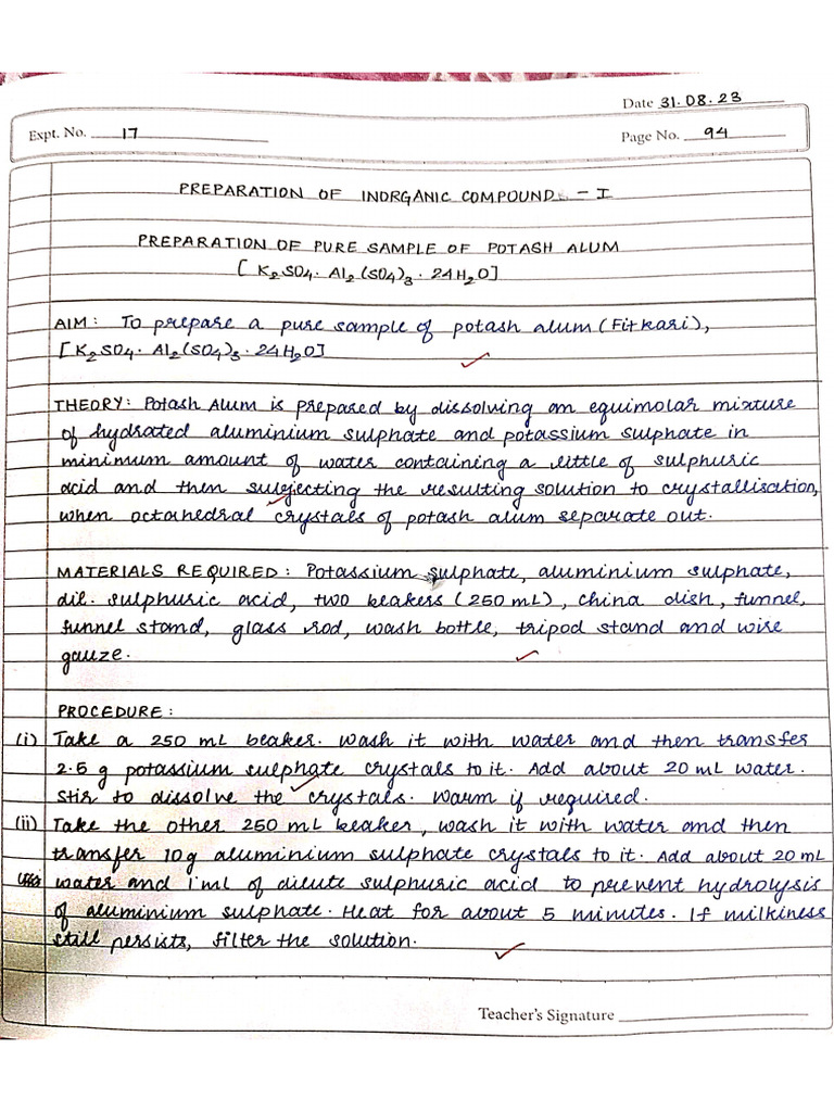 Expt. No. 17- preparation of potash alum | PDF