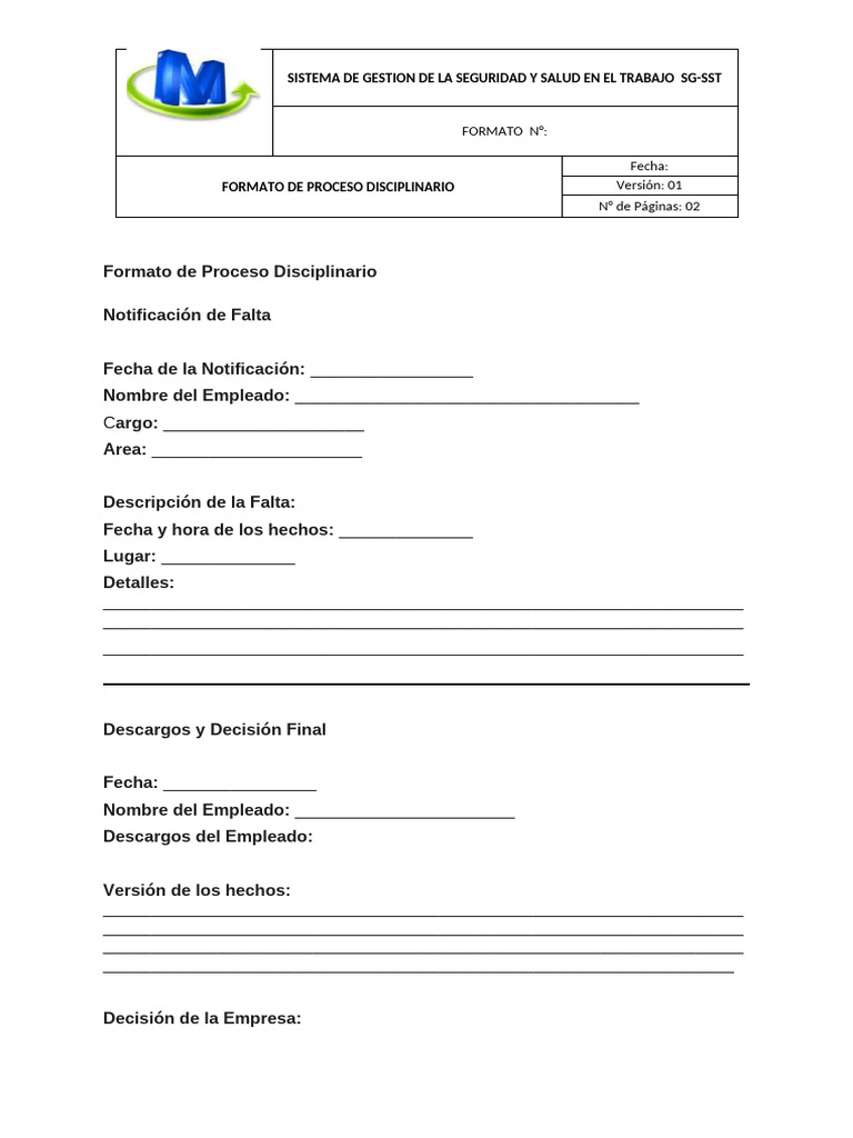 Formato de Proceso Disciplinario Laboral | PDF