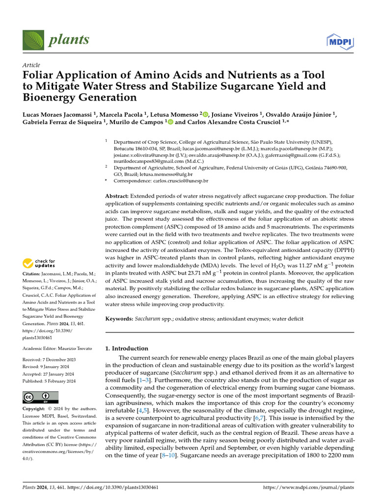 Foliar Application of Amino Acids and Nutrients as a Tool to | PDF | Reactive Oxygen Species ...
