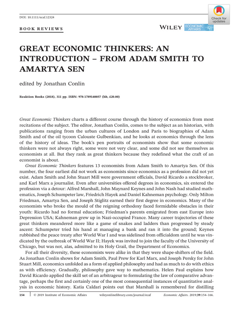 Great Economic Thinkers: An From Adam Smith To Amartya Sen: Edited by ...