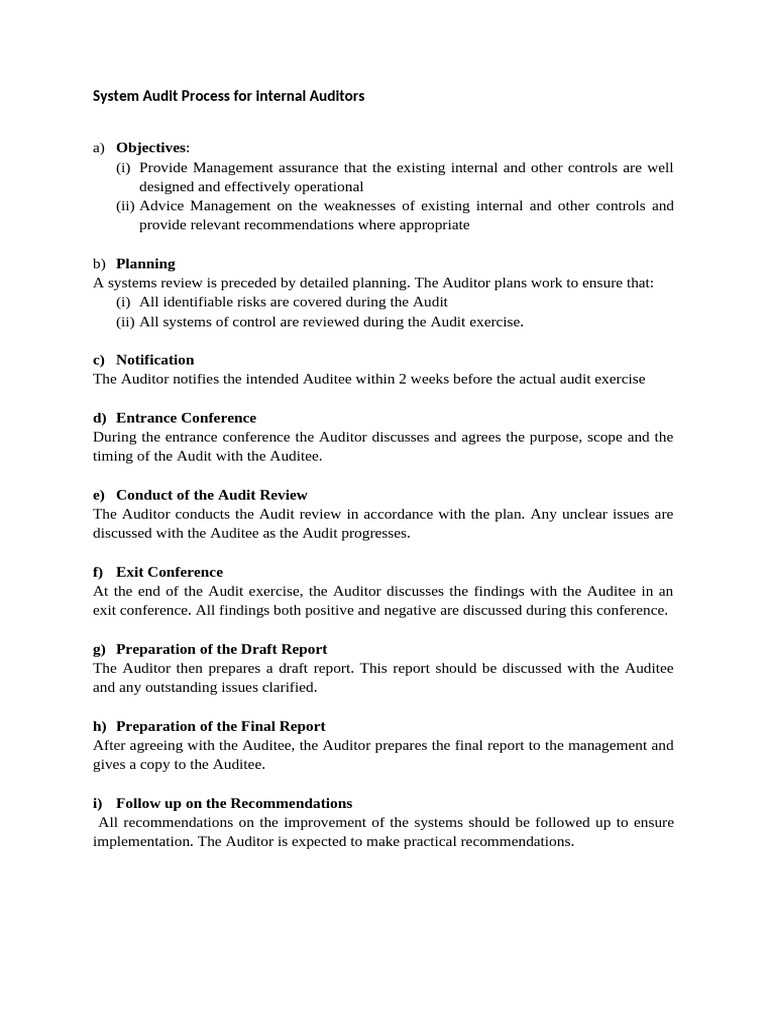 System Audit Process For Internal Auditors | PDF