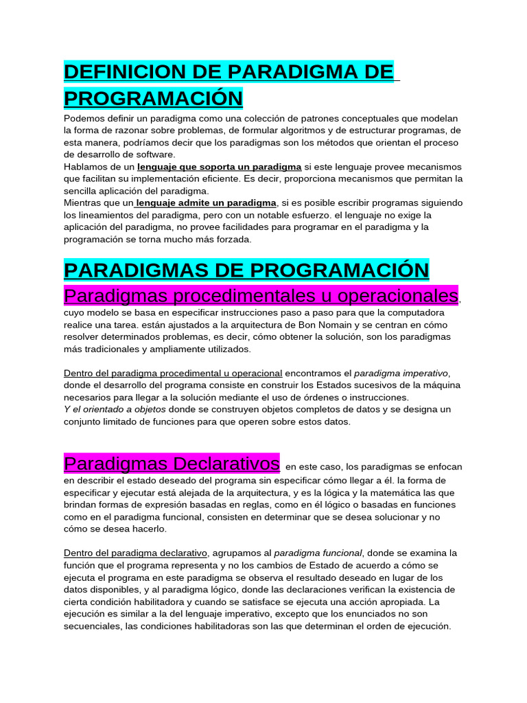 Lenguajes de Programación Resumen Paradigmas | PDF | Paradigmas de programación | Lenguaje de ...