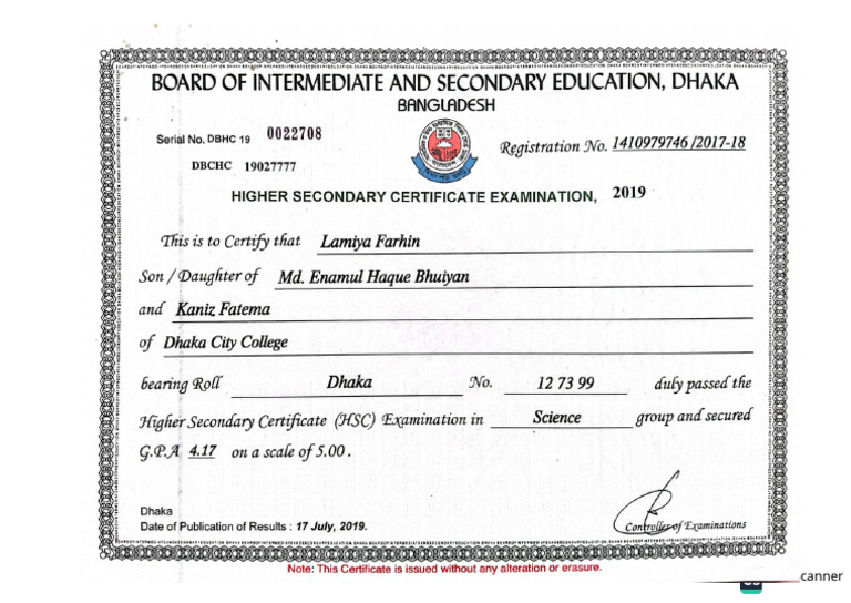 HSC Certificate PDF | PDF