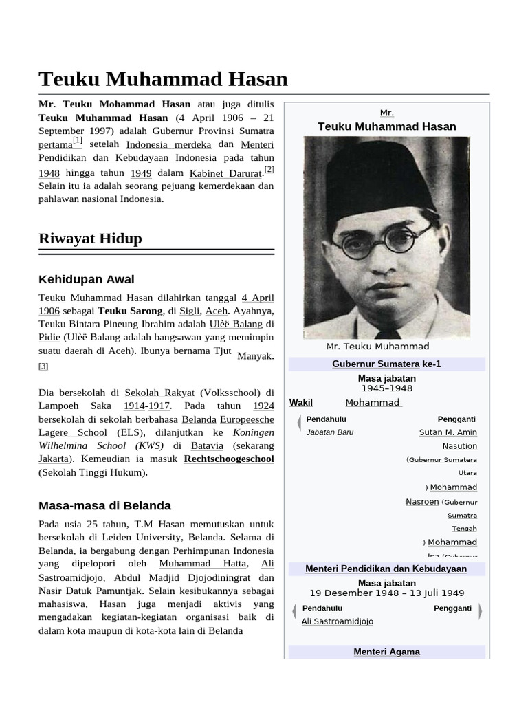 Biografi Teuku Muhammad Hasan | PDF