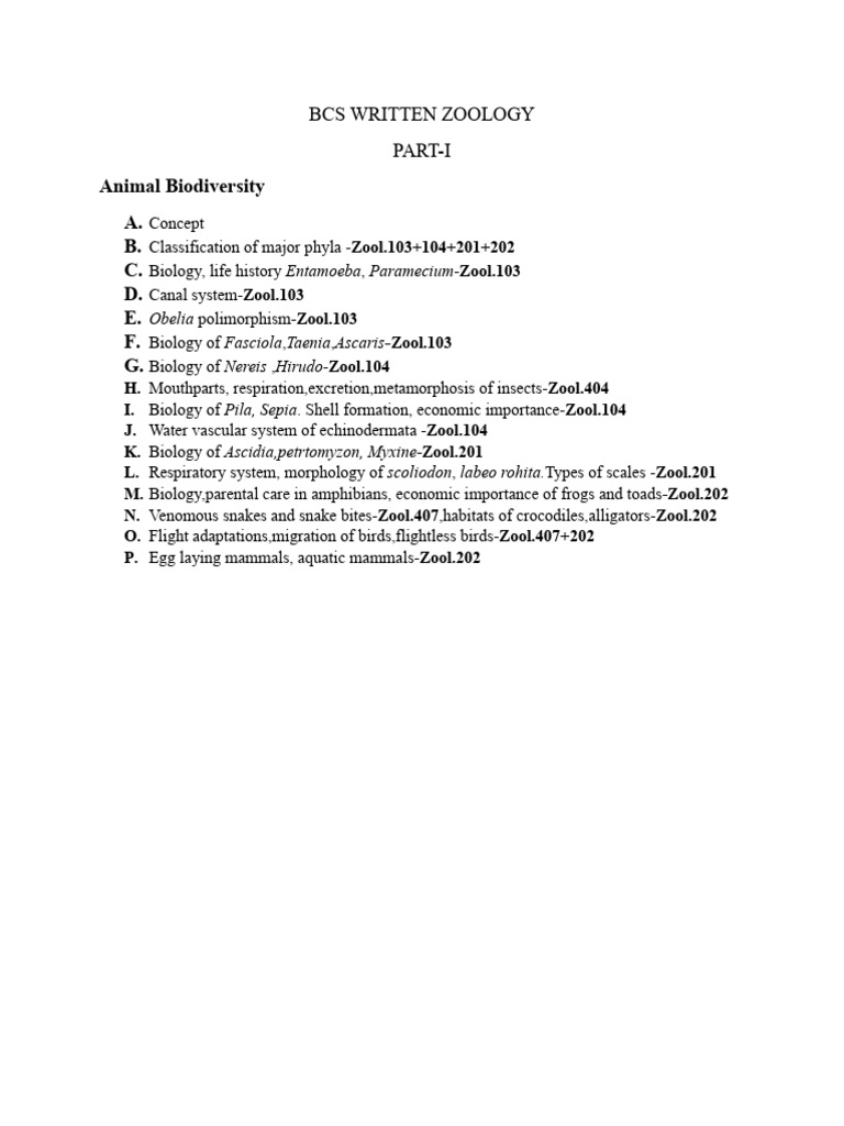 BCS Zoology Syllabus Overview 2025 | PDF